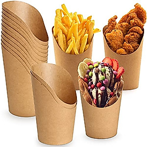 Honeydak 150 Pieces French Fry Cups Holder Charcuterie Cups Disposable Snack Cups Take-out Party Baking Supplies Popcorn Boxes Paper Cones for Wedding Birthday Party Baby Shower (14oz), Brown