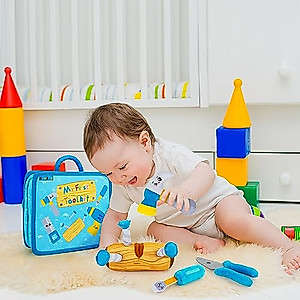 teytoy My 1st Toolbox Playset, Baby Tool Set for 1 Year Old, Pretend Play Construction Toy with Zippered Tool Box, Montessori Stem Plush Tool Kit Toys Birthday Gift for Toddlers Girls Boys