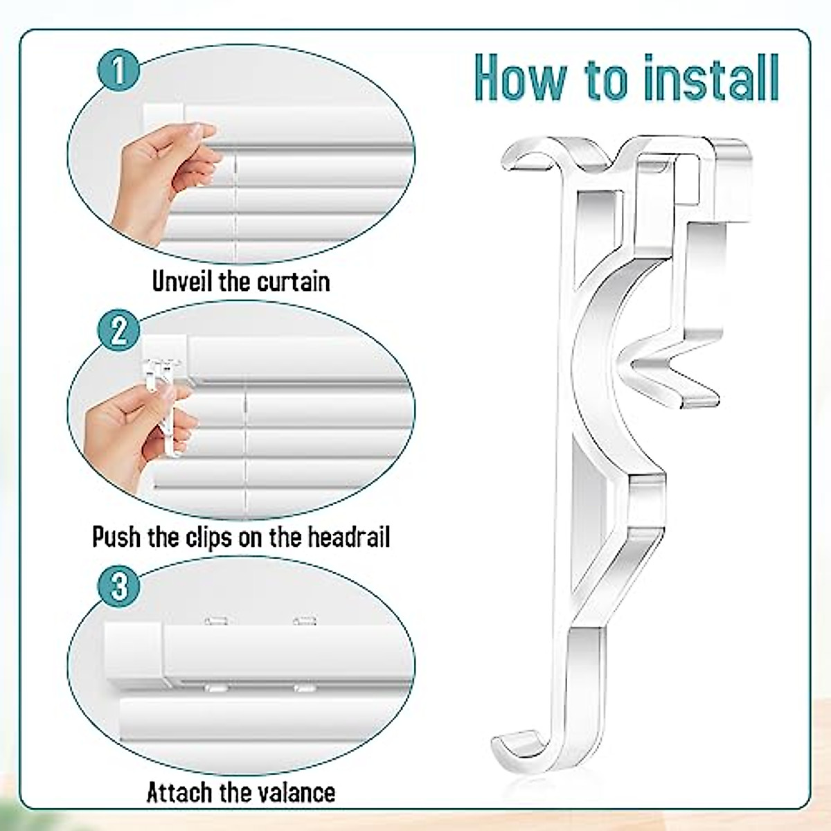 12 PCS 2.5 Inch Valance Clips Hidden Window Blind Clips for Blinds Clear Plastic Balance Blind Clips for Horizontal Blind Valance