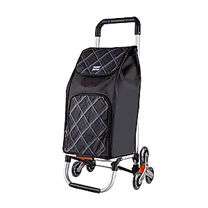 ATAAY Aluminum Climbing Shopping Cart, Elderly Folding Shopping Hand Truck, Waterproof Shopping + Stainless Steel Wheel Debris Fishing Trolley, 35kg Load (Black)