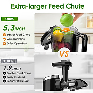 Masticating Juicer Machines, 4.1-inch (104MM) Slow Cold Press Juicer with Extra Wide Feed Chute, Pure Juicer Machine for Vegetables and Fruits, Easy to Clean with Brush