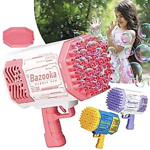 Bubble Gun, 69 Holes Blaster Bazooka Bubble Gun Machine with Colored Lights for Outdoors, Indoors Shoot Endless Streams of Bubbles for Hours of Fun,Fun for Kids and Adults at Birthdays, Weddings, Cam