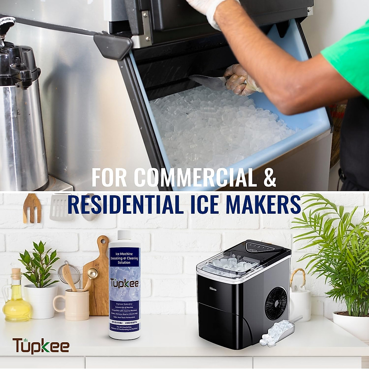 Tupkee Ice Machine Cleaner and Descaler - 16 fl oz, Nickel Safe Ice Maker Cleaner - Compatible with All Major Brands (Scotsman, KitchenAid, Affresh) - Made in USA