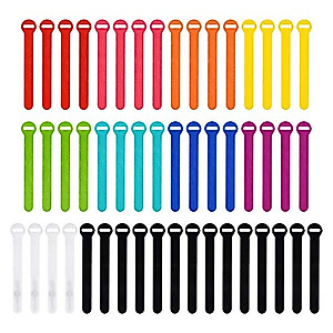 Self-Gripping Cable Ties by Wrap-It Storage, Multi-Color, 5 Inch Straps (50-pack) – Reusable Hook and Loop Cord Organizer Cable Ties for Cord Management and Desk or Office Organization