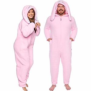 Funziez! Slim Fit Sherpa Adult Onesie - Animal Halloween Costume - Plush One Piece Cosplay Suit for Women and Men