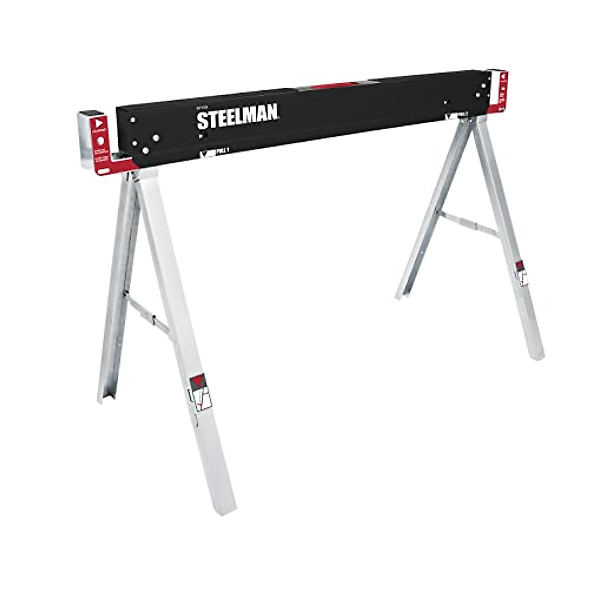 Steelman Work Table Folding Sawhorses, Set of Two, Durable Steel Construction, Folding Legs, 2x4 Table Support Arms, 2,200 lb. Combined Loading Capacity