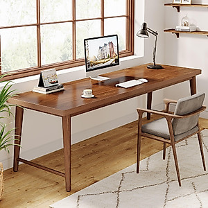 Tribesigns 78.7" Extra Long Desk, Large 2-Person Computer Desk Writing Desk, Double Home Office Desk Study Work Table with Metal Legs, Rich Walnut
