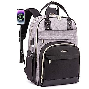 LOVEVOOK Laptop Backpack for Women men, Fits 15.6 Inch Laptop Bag, Fashion Travel Work Anti-theft Bag, Business Computer Waterproof Backpack Purse, University Backpacks, Grey-Black-Balck