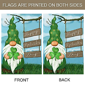 Morigins Happy St Patrick's Day Leprechaun Clover Double Sided Spring House Flag 28x40 inch