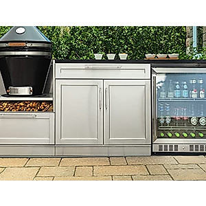 NewAge Products Signature Series 6 Piece Outdoor Kitchen Cabinet Set, Stainless Steel 4-Burner BBQ Liquid Propane Gas Grill, Compact Family Patio Barbecue Grilling Set, Ivory Travertine, 68213