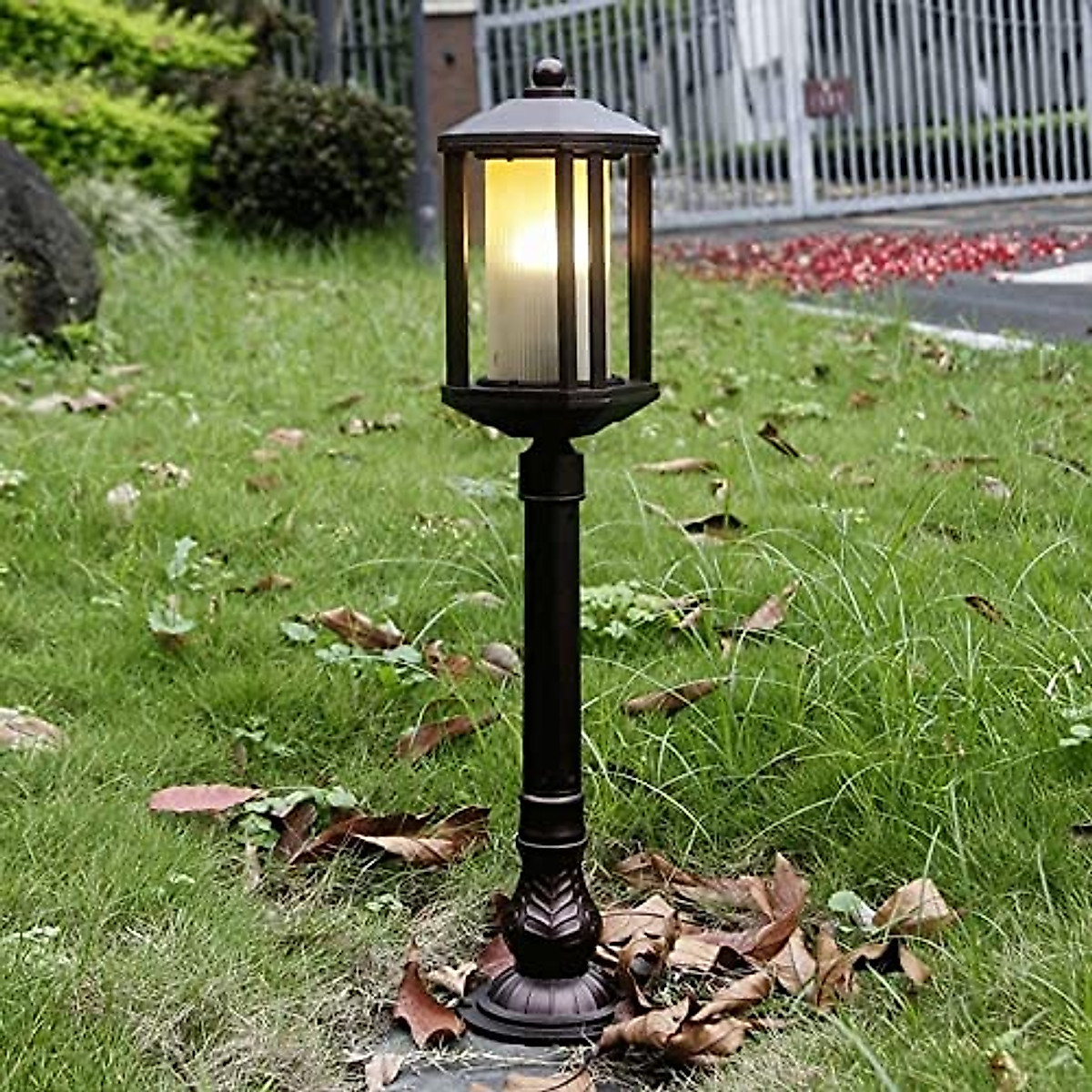 MODEBHD European Outdoor Glass Pillar E27 Lantern Lawn Lights Garden Lawn Lamps 0.8M Waterproof Landscape Lighting Post Light Park Floor Lamp Street Post Light Decoration Illumination, Brown