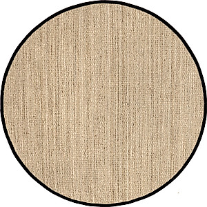 nuLOOM 4 Round Elijah Seagrass Area Rug, Black, Solid Farmhouse Style, Cotton Bordered, Basketweave, Natural Fiber, For Bedroom, Dining Room, Living Room, Hallway, Office, Kitchen, Entryway