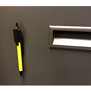 RevMark Magnetic Pen Holder with 12 Black Ink Ballpoint Pens, Made in the USA, Great for Toolboxes, Toolbench, Desks, Metal Surfaces. Ideal for construction, teachers, offices and more. (Neon Yellow)