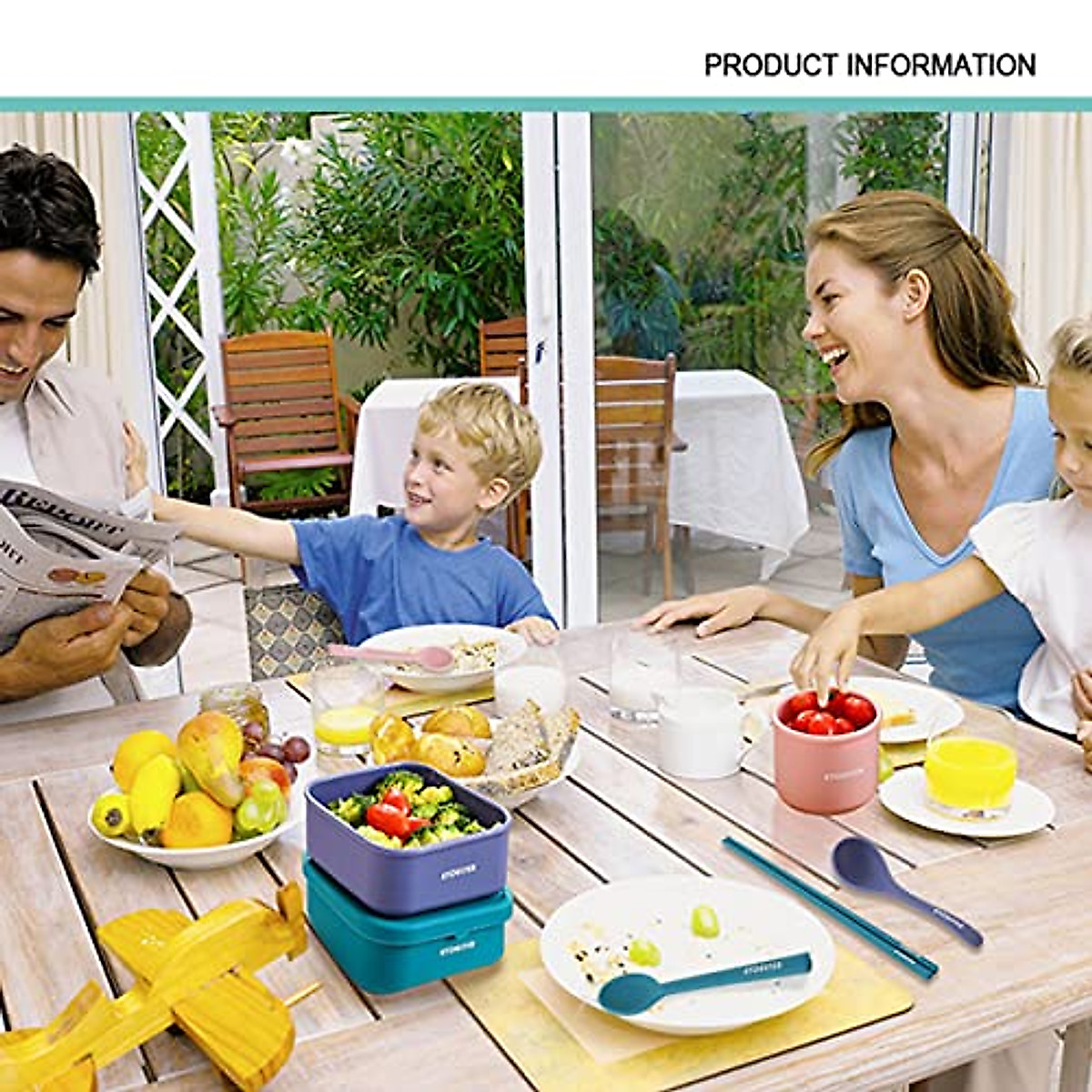 Eyoulyer Silicone Bento Box with Lid Food Storage Durable Bowl Mixing Serving Eating Non-Slip Easy Grip Indoor Outdoor Travel To-Go Food Containers Set2 Canister (BLUE-SQUARE)