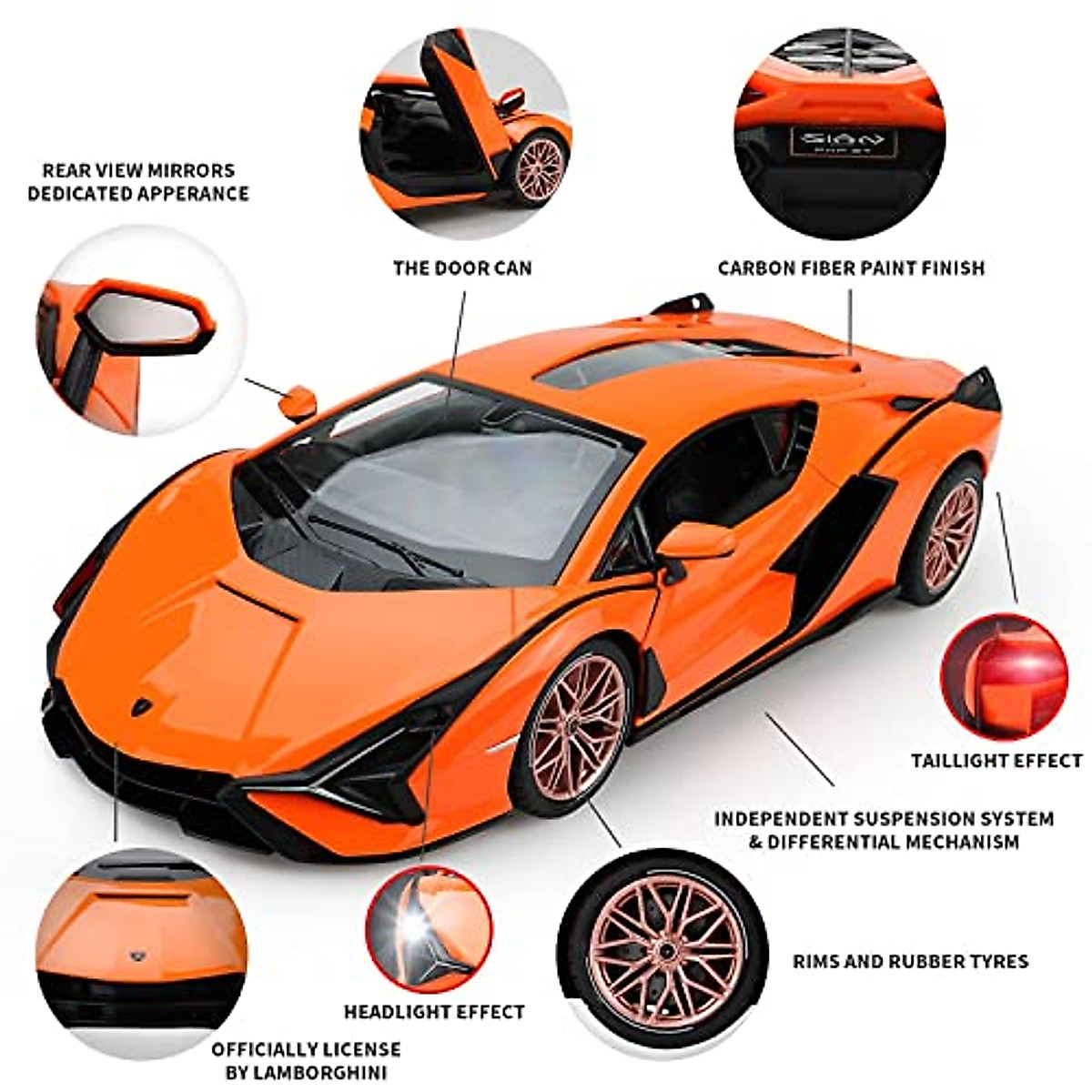 ZMZ Lamborghini Remote Control Car,1:14 Scale Lamborghini SIAN Toy Car Officially Licensed Fast Rc Cars with Open Door Led Light 2.4Ghz Model Car for Adults Boys Girls Birthday Ideas Gift(Orange)