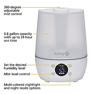 Safety 1st Humid Control Filter Free Humidifier, Detects temperature and humidity levels, White