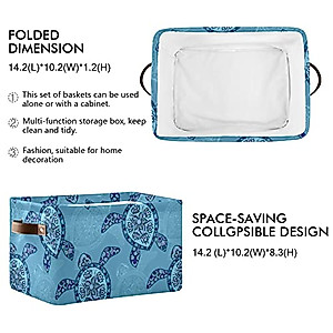ALAZA Tribal Sea Turtle Blue Foldable Storage Box Storage Basket Organizer Bins with Handles for Shelf Closet Living Room Bedroom Home Office 1 Pack