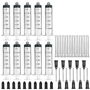 10 Pack 30ml Syringes with 16Gx1.0'' Blunt Tip Fill Needles and Storage Caps(Luer Lock)