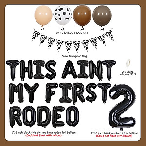 Wonmelody 23pc Western Cowboy 2nd Birthday Decorations: This Aint My First Rodeo Balloon Set - Black, Number 2, Horse, Cow Pennant - Girls, 2nd Birthday