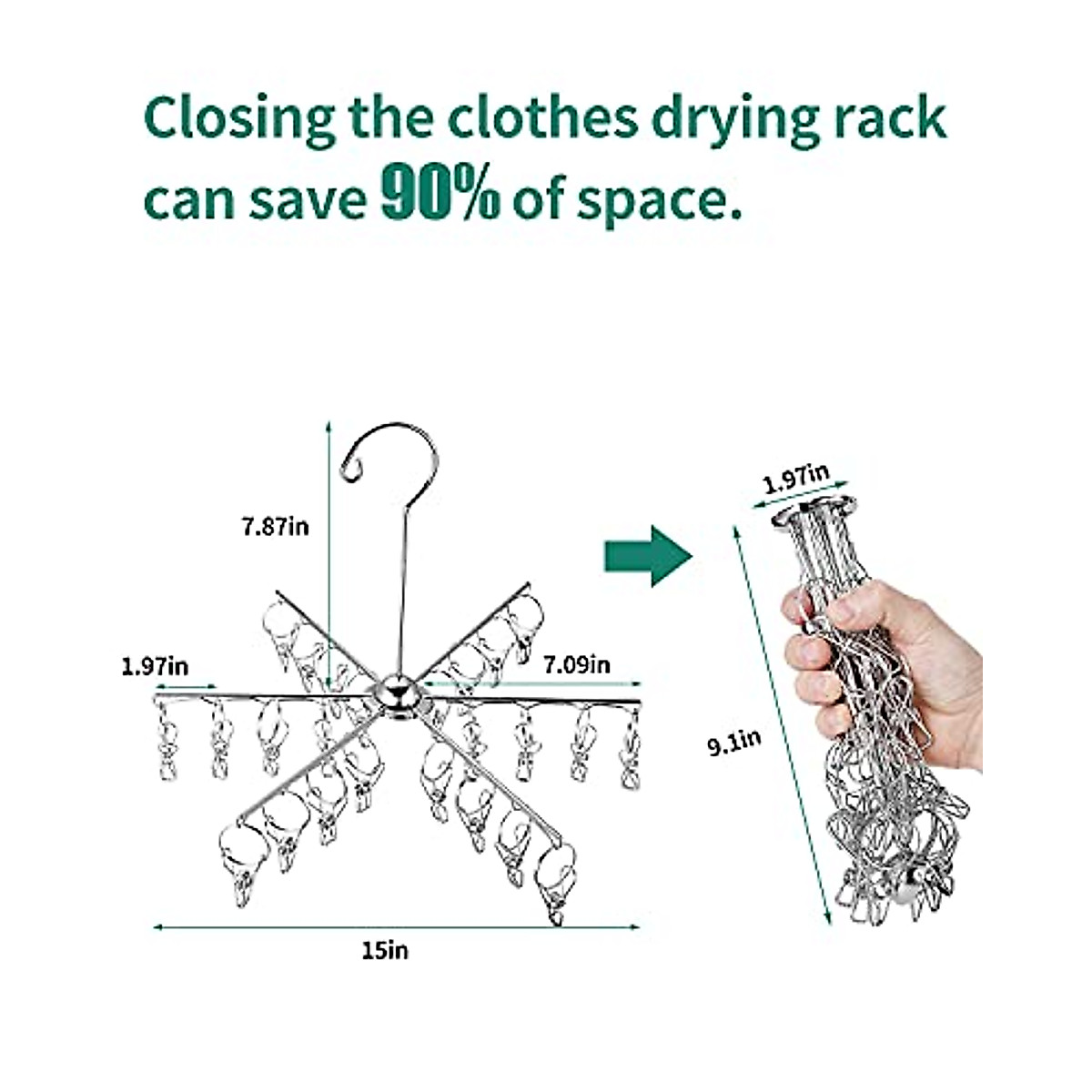 WYCQKL Clothes Drying Rack 24 Clips, Space Saving 360° Rotatable Hook Bra Hanger for Towel, Socks, Baby Clothes, Herbs