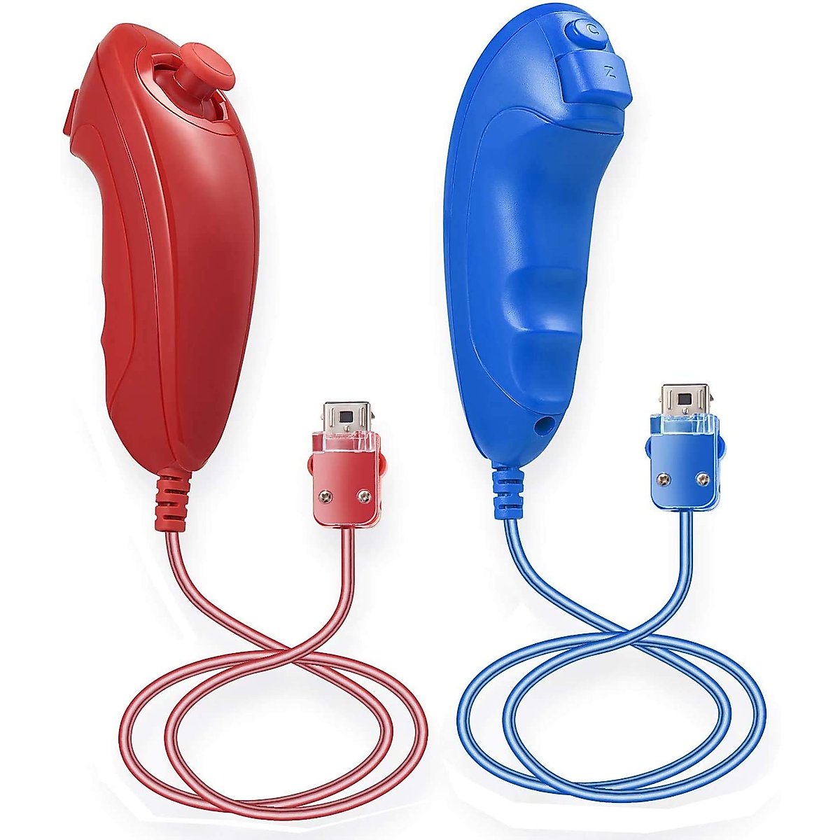 KIWITATA 2 Pack Wii Nunchuck Controllers, Wii Nunchuk Replacement Remote Joystick Gamepad for Wii Wii U Video Console(Red+Blue)
