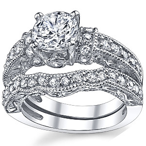 Metal Masters 1.25 Carat Solid Sterling Silver Wedding Engagement Ring Set, Bridal Ring, with Cubic Zirconia CZ Size 8