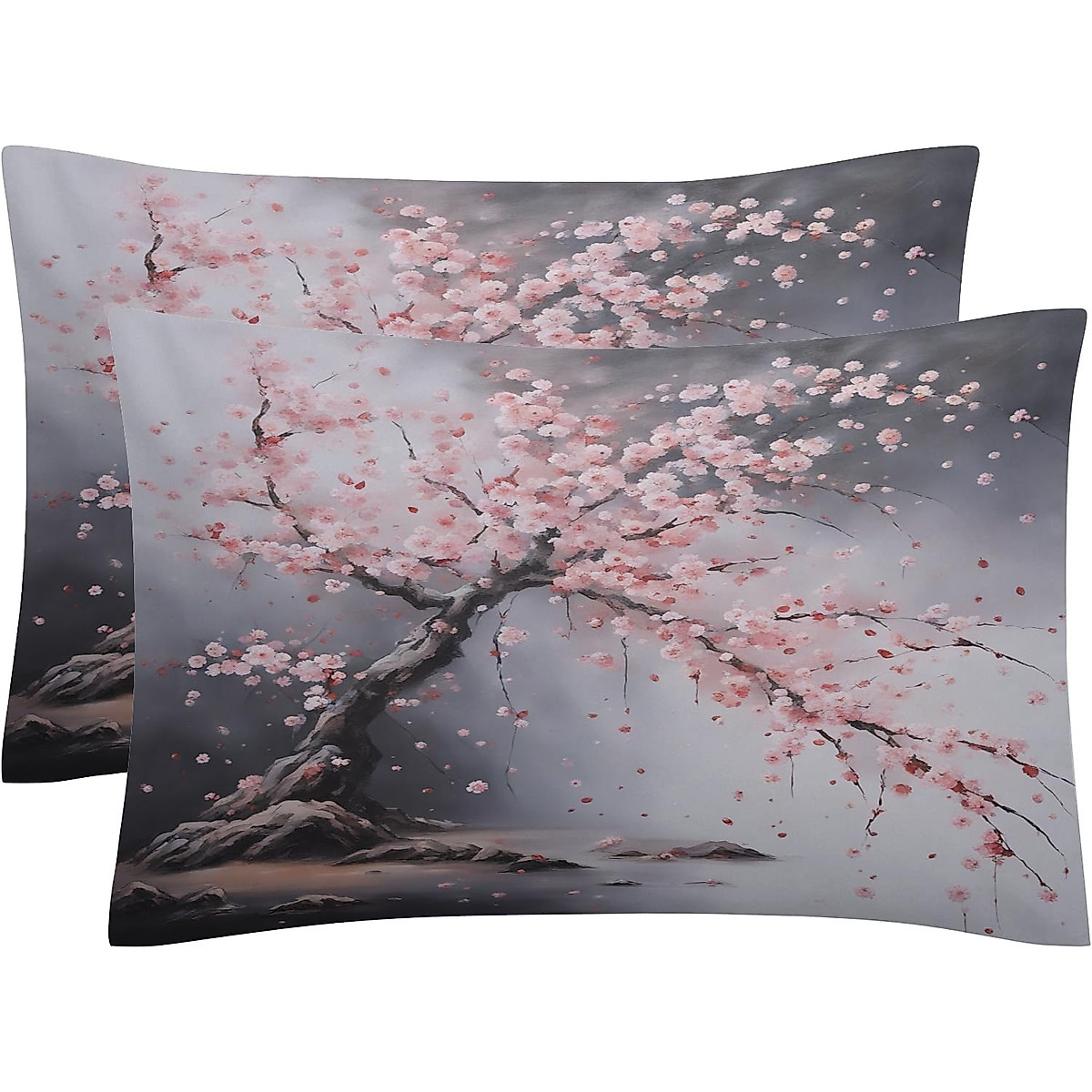 OmErsa Japanese Cherry Blossom Duvet Cover Queen Size Set, Asian Bedding Bedroom Decor, Comforter Cover & 2 Pillowcases 3 Pieces, Home Collection Quilt Cover