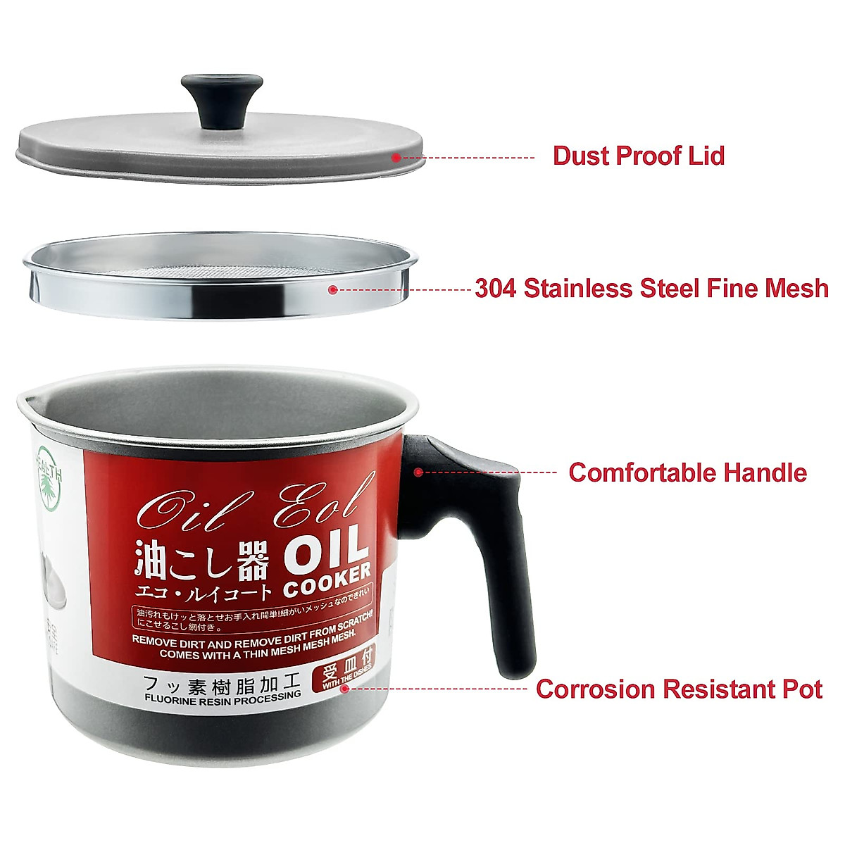PARACITY Bacon Grease Container with Fine Strainer and Dust-proof Lid, 1.2L/ 41OZ Cooking Oil Container/Can/Pot for Kitchen Meat Frying Oil and Cooking Grease Storage