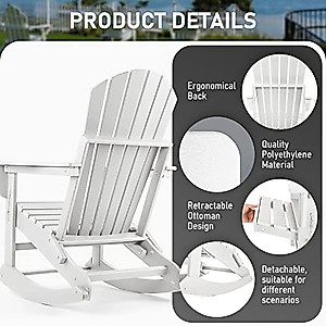 Adirondack Chair with Ottoman,Folding Adirondack Chairs,Rocking Adirondack Chair with Cup Holder,Adirondack Chairs Weather Resistant,Fire Pit Chairs,Plastic Adirondack Chairs for Adults,350 lbs