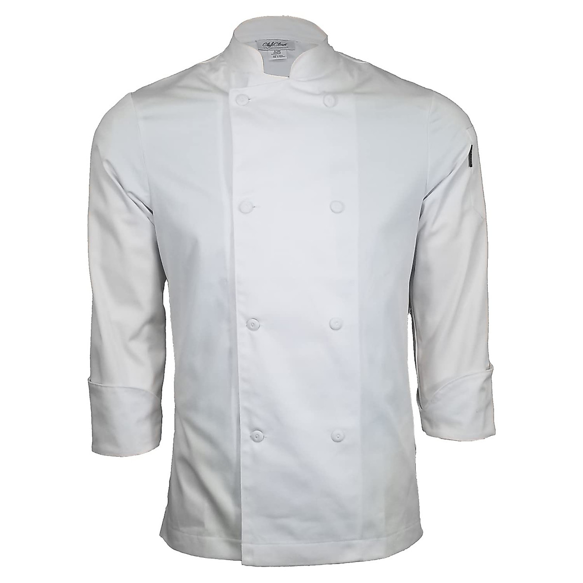 ChefsCloset Premium Cloth Covered Button Long Sleeve Chef Coat, White, Large
