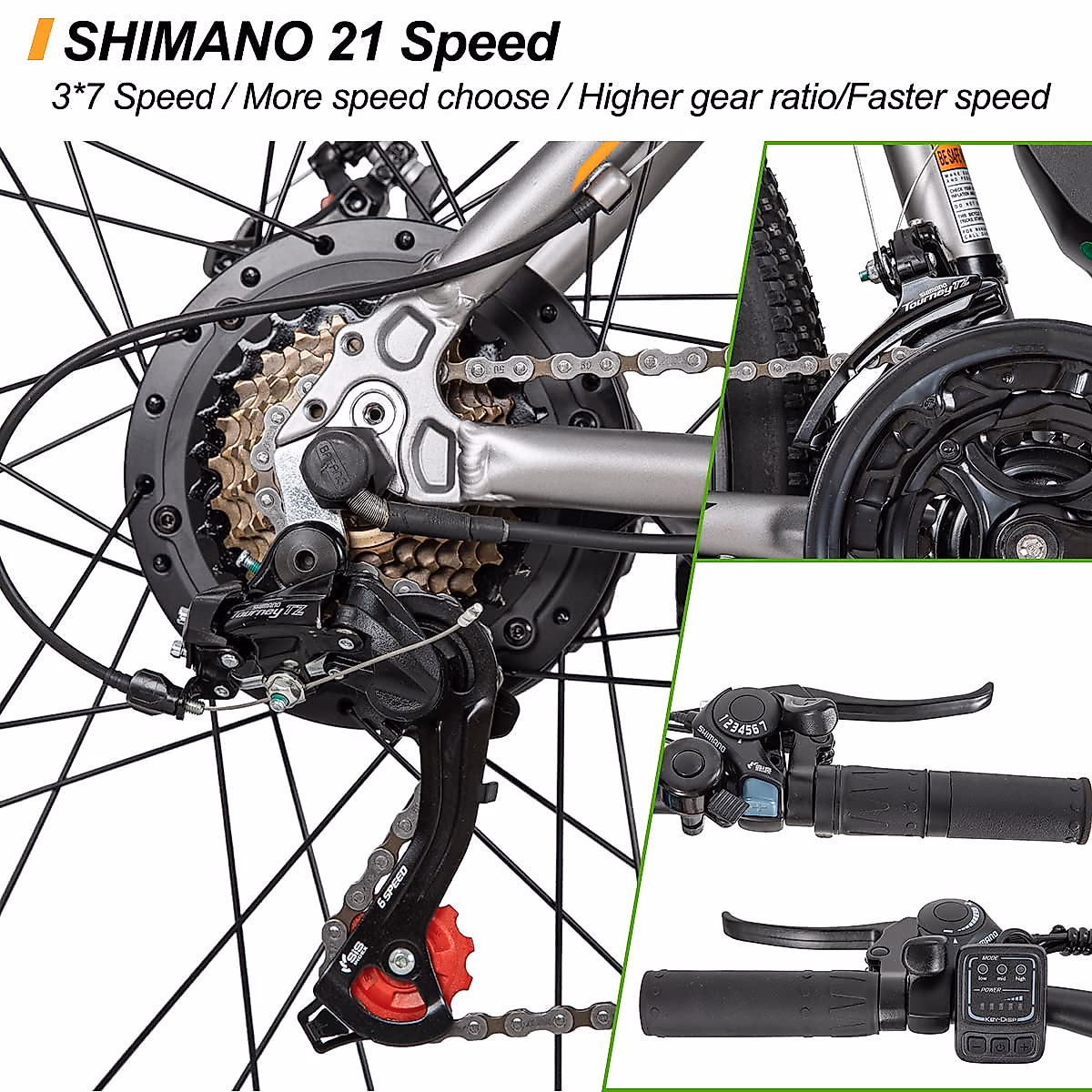 HH HILAND Rockshark Electric Bike Electric Mountain Bike Aluminum 26/27.5 inch 350W 20MPH Adults E-Bike 21 Speed Disc Brake Suspension Fork with 36V 10.4Ah Removable Battery