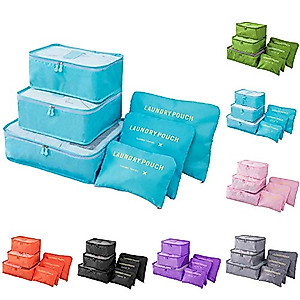 6Pcs/Set Travel Waterproof Clothing Sorting Bag Packing Cube Luggage Organizer for Jacket, Shirt, Sweater, Suit by allhom. Blue