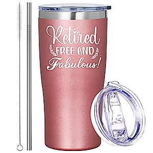 Retirement Gifts for Women, Funny Birthday Gifts,Happy Retired Gifts,Happy Retirement Gifts for Friends,Best Retirement Gifts,Retired Free And Fabulous Tumbler for Coworker,Teacher,Nurse,Mom(RoseGold)
