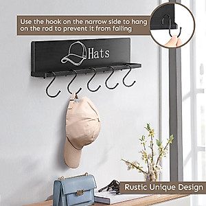 FANGSUN Hat Rack for Wall, Wooden Baseball Cap Organizer with 20 Hooks, Metal Rustic Hat Pattern Display Rack, Ball Cap Hanger Wall Mounted Hat Storage Holder for Closet Bedroom Entry, Set of 2, Black