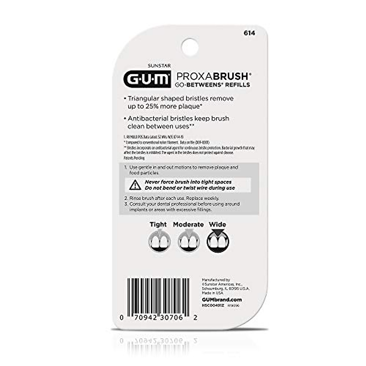 GUM Proxabrush Go-Betweens Refills - Wide - Compatible with GUM Permanent Handle - Reusable Interdental Brushes - Soft Bristled Dental Picks, 16ct