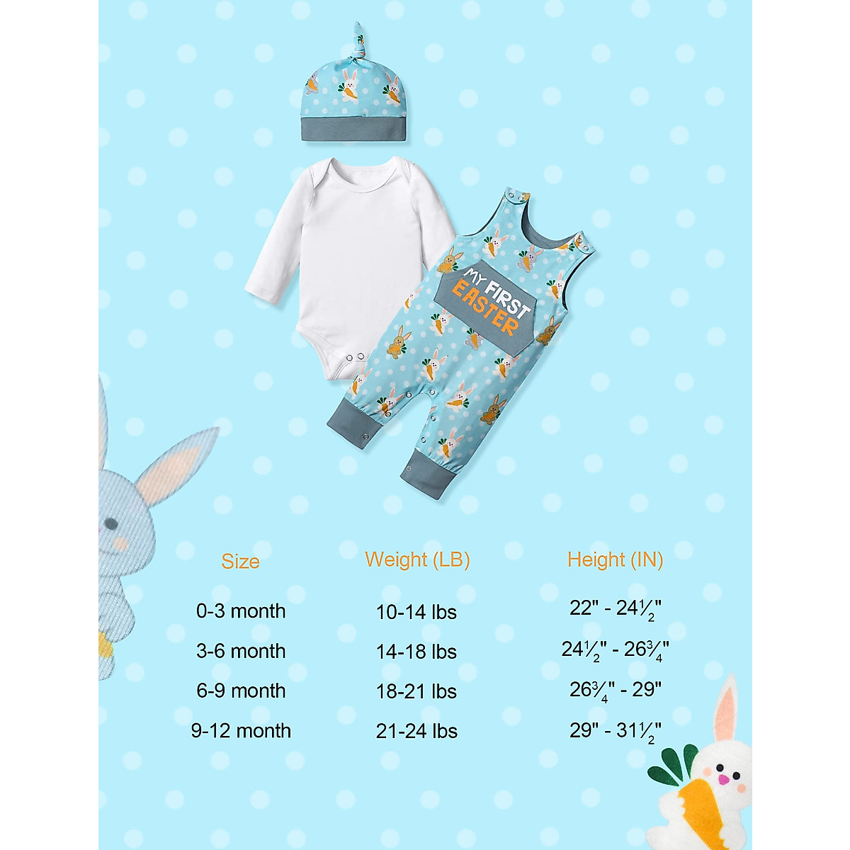 Easter Outfit Baby Boy Girl Outfit 3-6 Months Infant My First Easter Baby Boy Girl Outfit Long-Sleeved Onesie 3Pcs Set Easter Baby Boy Girl Outfit Romper My First Easter Outfit…