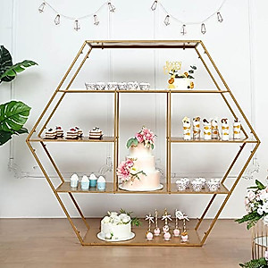 Efavormart 4ft Large Gold Metal Hexagonal Cake Dessert Display Stand, Wedding Arch Backdrop, Balloons Rack, Modern Bookcase