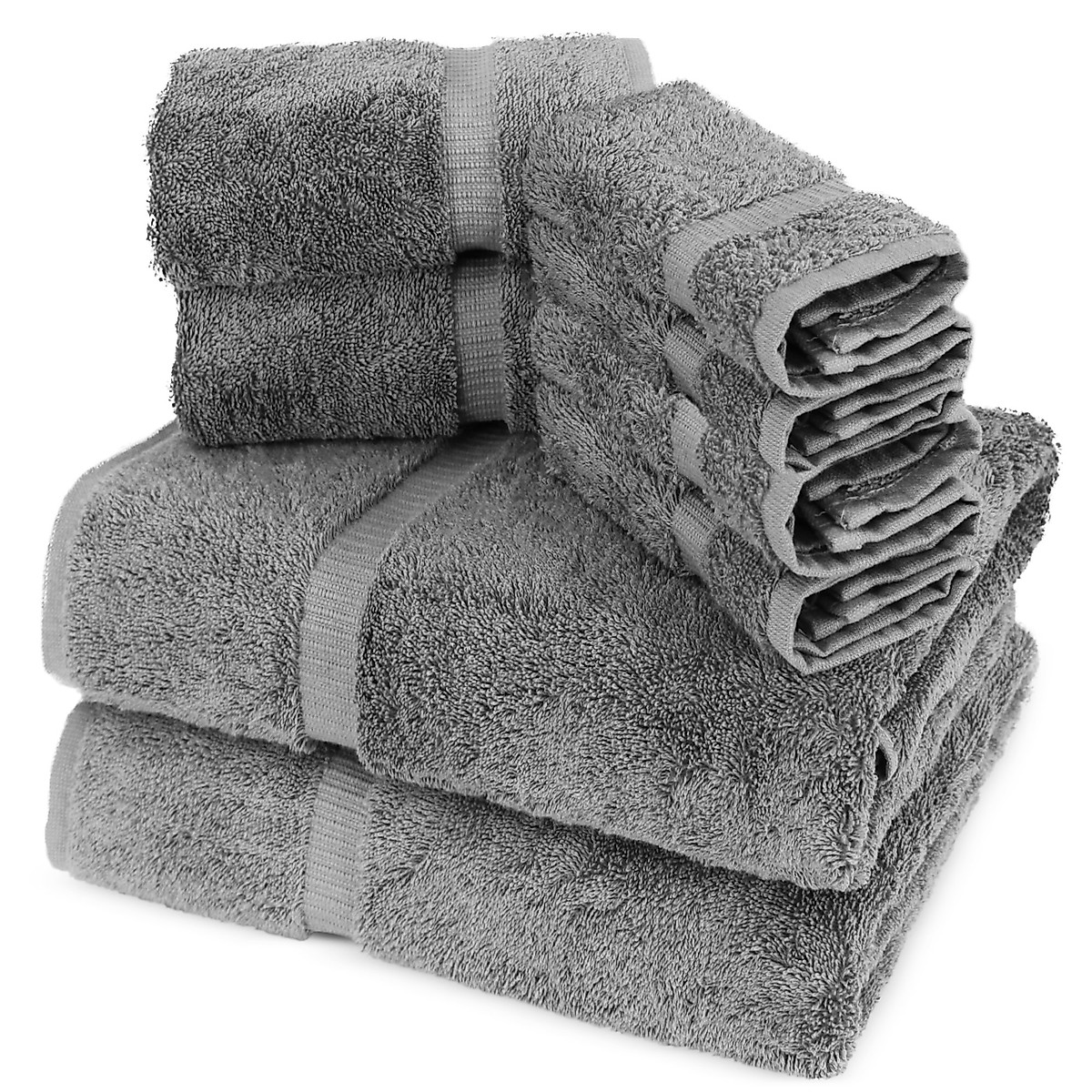 Towel Bazaar Premium Cotton Super Soft and Absorbent Turkish Towels (8-Piece Towel Set, Gray)