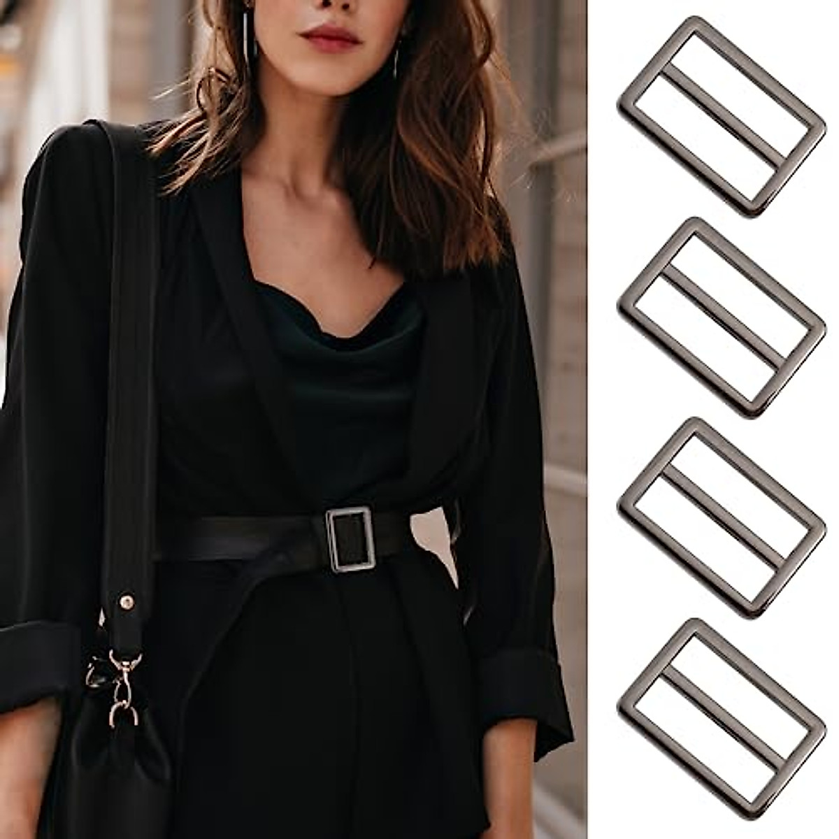 8 Pack Flat Metal Slide Buckle,1 1/4 Inch Tri-Glide Slides Metal Adjustable Belt Buckles Rectangle Strap Adjuster Suspender Strap Slider Belt Adjuster Sliders for Purse Bag Backpack (Gun Metal)