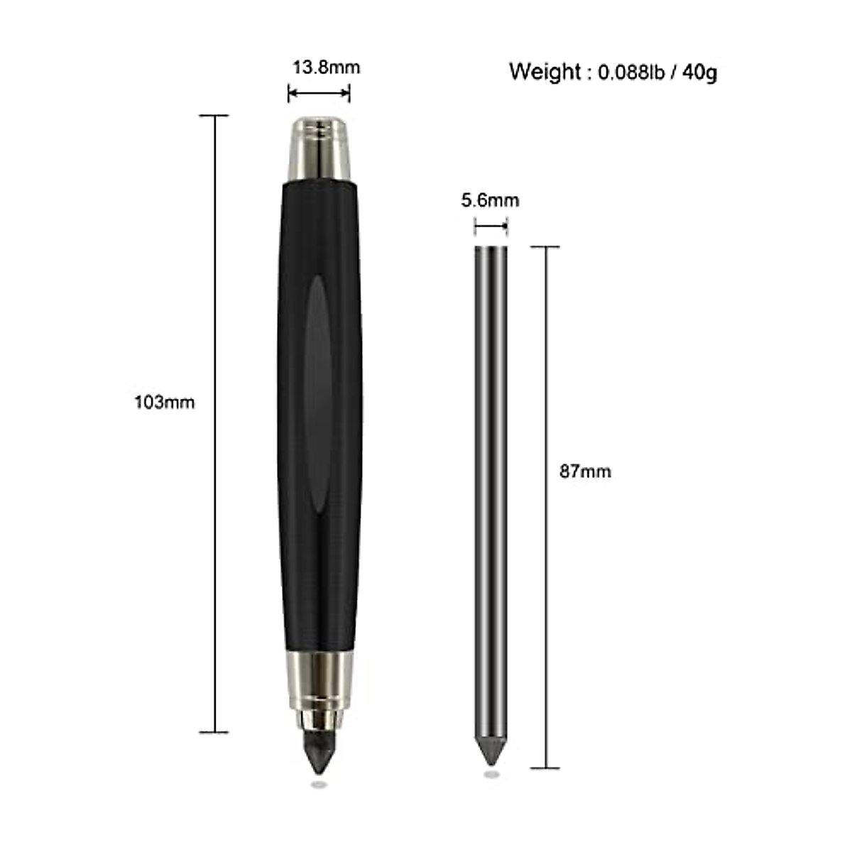 WSD Sketch Up 5.6mm Mechanical Pencil Mechanical Clutch with Built Sharpener (Black)