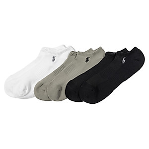 POLO RALPH LAUREN Men's Tech Athletic Low Cut Sock 3 Pair Pack, Black, Mens Shoe Size 6-12