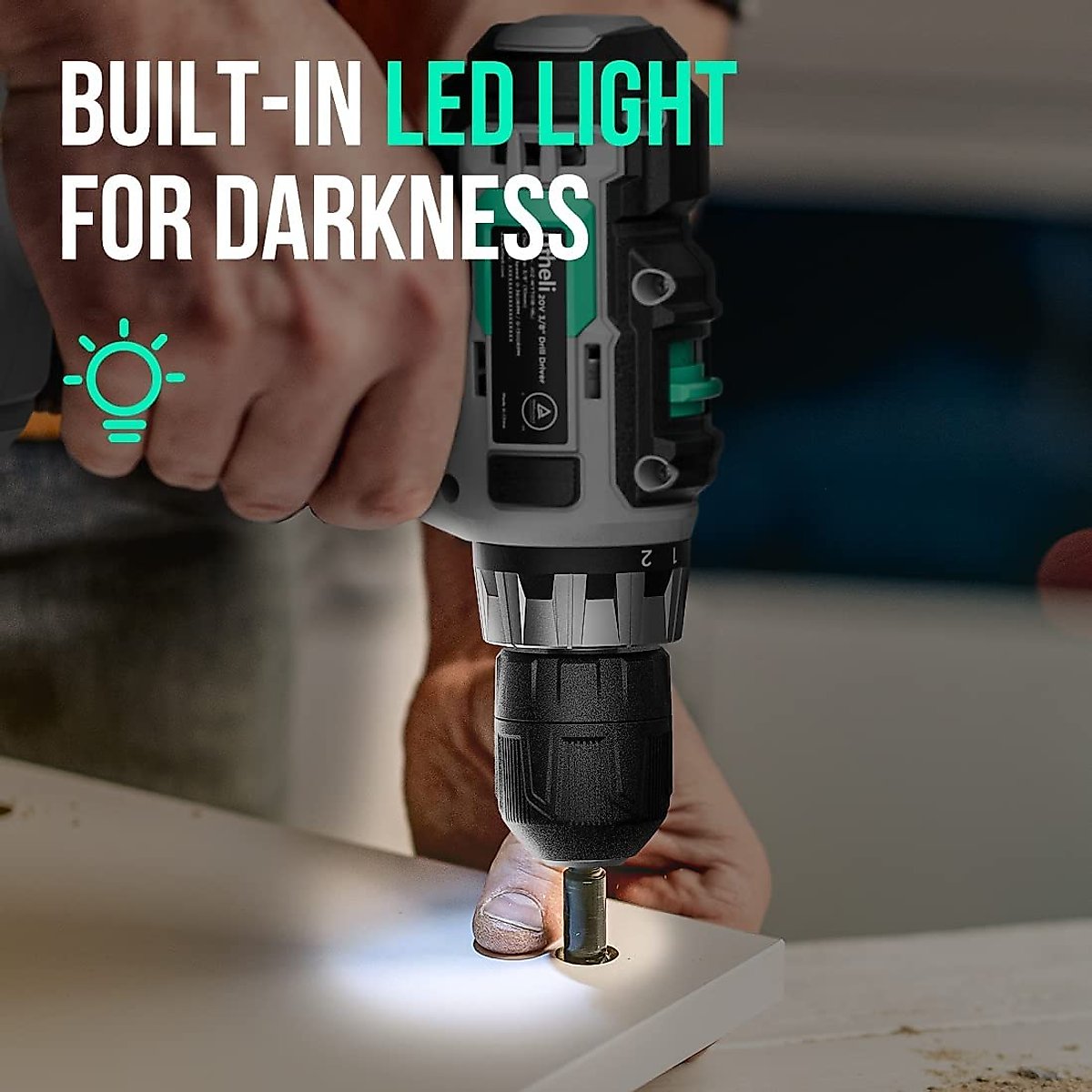 Litheli Cordless Drill Set, 20V Max Power Drill Cordless Set, 3/8” Keyless Chuck, 18+1 Torque Settings, Variable Speed, w/ 2.0 Ah Battery and 1 Hour Fast Charger Included