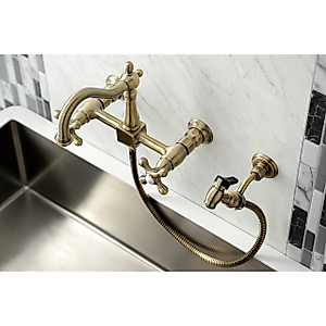 Kingston Brass KS1263AXBS Heritage Bridge Kitchen Faucet, Antique Brass