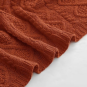 Homiest Cable Knit Throw Blanket and Pillow Set, Rust Throw Blanket Set of 3, Knitted Throw Blanket (50"x60") & 2 Pillow Covers (18"x18"), Soft & Cozy Decorative Throw Blanket for Couch Bed Sofa