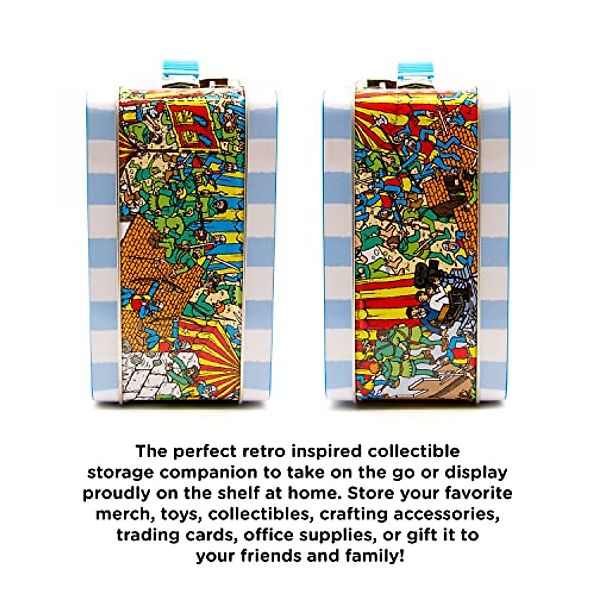 AQUARIUS Where's Waldo Fun Box - Sturdy Tin Storage Box with Plastic Handle & Embossed Front Cover - Officially Licensed Waldo Merchandise & Collectible Gift (48276)