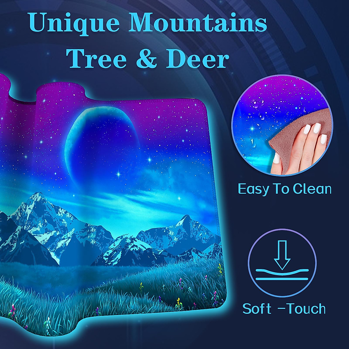 UJoowalk Gaming Mouse Pad, Large Mouse Pad, Keyboard and Mouse Pad, XL Mousepad, 31.5 x 11.8¡¯¡¯, Non-Slip Base Stitched Edge for Home Office Gaming Work, Galaxy Print Forest Moon Deer