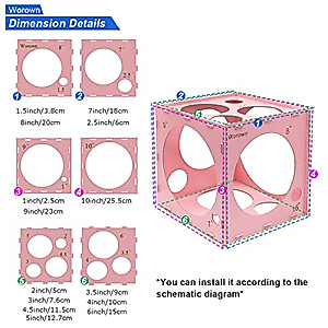 Worown 14 Holes Pink Collapsible MDF Balloon Sizer Box, 1-10 Inch Balloon Sizer Cube, Balloon Size Measurement Tools for Balloon Arches, Balloon Decorations