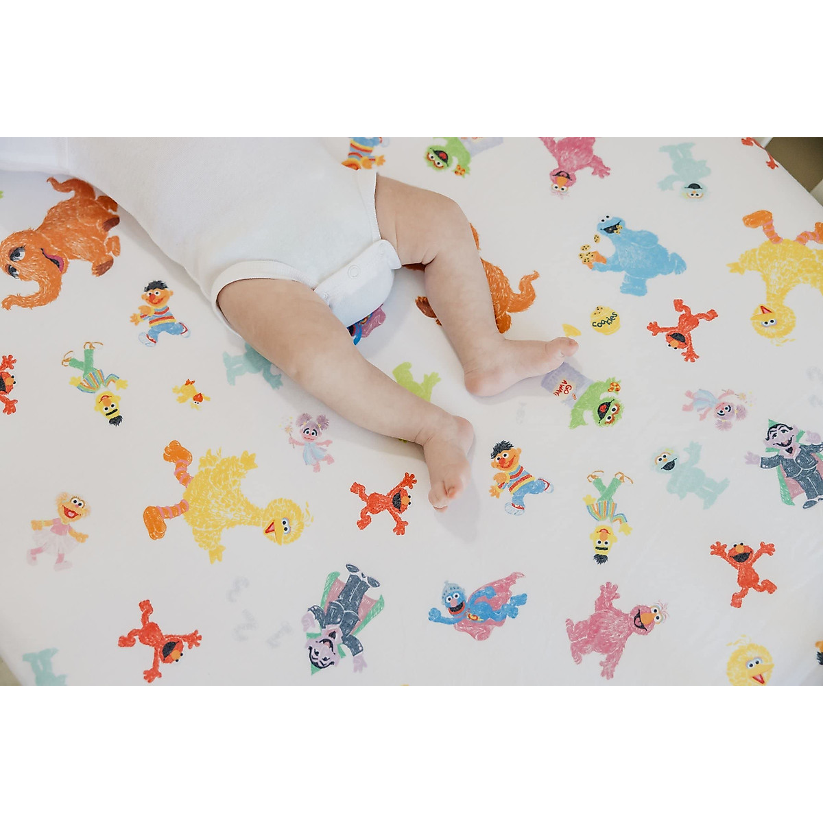 Premium Knit Baby Crib Sheets for Boys and Girls by Copper Pearl: Breathable and Soft, Fitted Crib Sheets for Standard Baby Mattresses, Crib Sheet for Baby Registry or Shower Gift, Sesame Friends