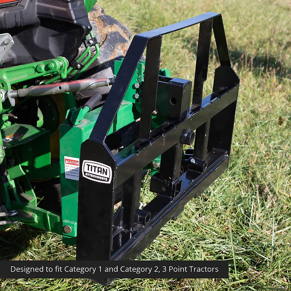 Titan Attachments Pallet Fork Frame Attachment, Fits Cat I & II Tractors, Rated 4,000 LB, Rack, Receiver Hitch, Spear Sleeves