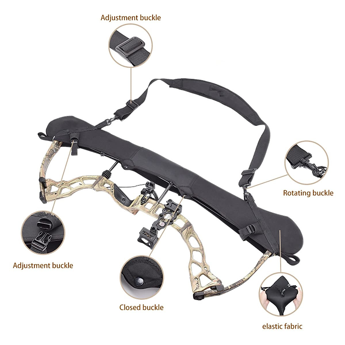 GPP Neoprene Compound Bow Sling, Silent Hunting or Fast Movement Removable & Adjustable Shoulder Strap, Black